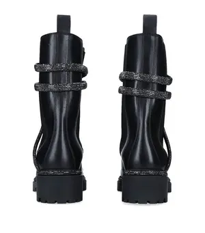 Rene Caovilla Leather Cleo Biker Boots 25 - Black