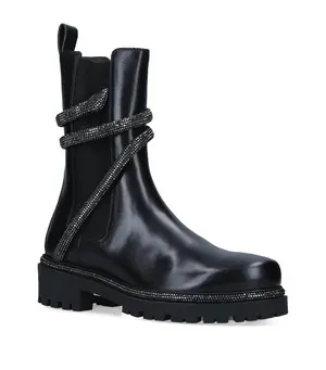 Rene Caovilla Leather Cleo Biker Boots 25 - Black