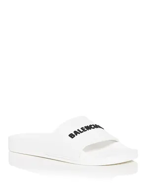Balenciaga Logo Slide Sandals - Blanc/noir