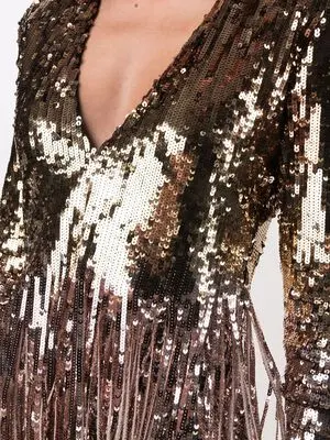 Philipp Plein Degrade Fringe V-neck Dress - Gold