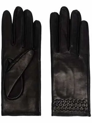 MANOKHI Embroidered Leather Gloves - Black