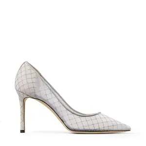 JIMMY CHOO Romy 85 Lattice Glitter Mesh Fabric Pointed-toe Pumps