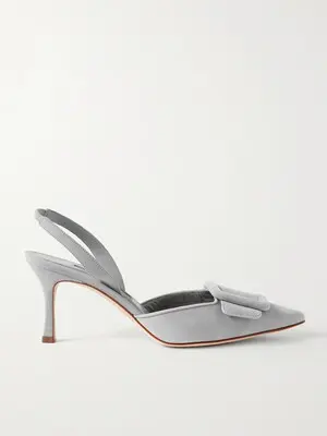 Manolo Blahnik Maysli 70 Buckled Slingback Pumps - Gray