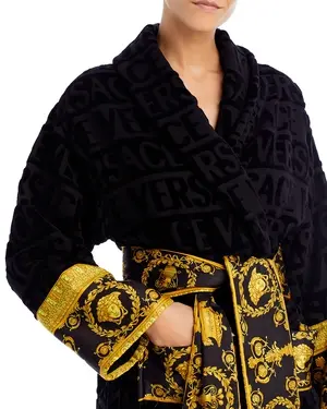 Versace I Heart Baroque Bath Robe - Black