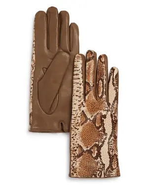 Bloomingdale'S Python Printed Leather Gloves - Taupe Python