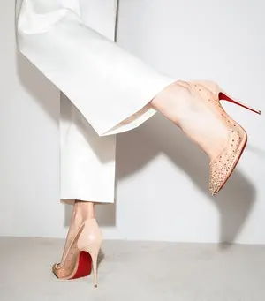 CHRISTIAN LOUBOUTIN Follies Strass Suede Pumps - Beige