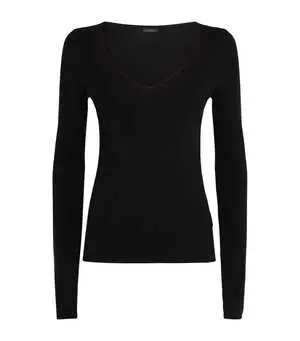 JOSEPH Silk-stretch V-neck Top - Black