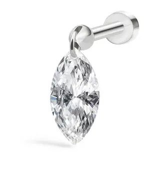 MARIA TASH Gold Floating Marquise Diamond Charm Threaded Stud Earring - White