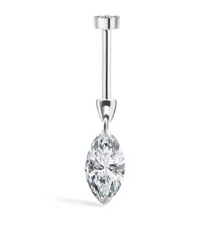 MARIA TASH Gold Floating Marquise Diamond Charm Threaded Stud Earring - White