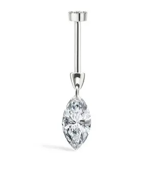 MARIA TASH Gold Floating Marquise Diamond Charm Threaded Stud Earring - White