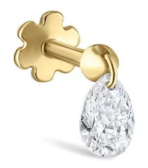 MARIA TASH Yellow Floating Pear Diamond Threaded Stud Earring - Gold