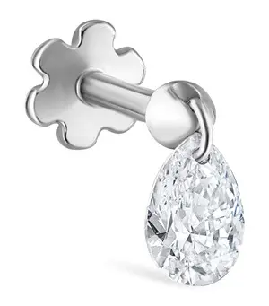 MARIA TASH Gold Floating Pear Diamond Charm Threaded Stud Earring - White