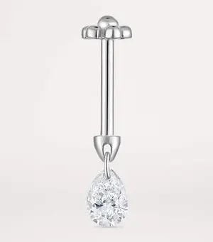 MARIA TASH Gold Floating Pear Diamond Charm Threaded Stud Earring - White