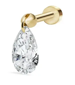 MARIA TASH Floating Pear Diamond Charm Threaded Stud Earring - Gold