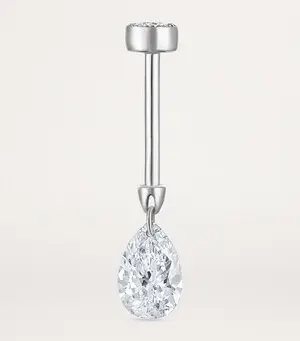 MARIA TASH Gold Floating Pear Diamond Threaded Stud Earring - White