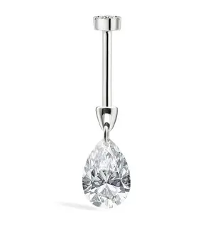 MARIA TASH Gold Floating Pear Diamond Threaded Stud Earring - White