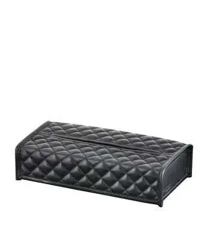 RIVIERE Quilted Leather Rectangle Tissue Box - Black