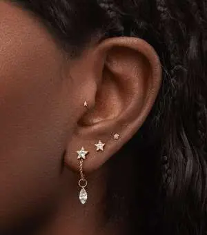 MARIA TASH Gold And Diamond Solitaire Star Threaded Stud Earring