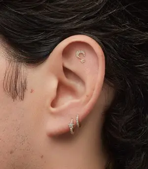 MARIA TASH Yellow Diamond Moon Threaded Stud Earring - Gold