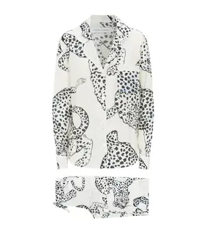 Desmond & Dempsey Jaguar Print Long Pyjama Set - Beige