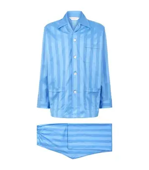 Derek Rose Lingfield Cotton Stripe Pyjama Set - Blue