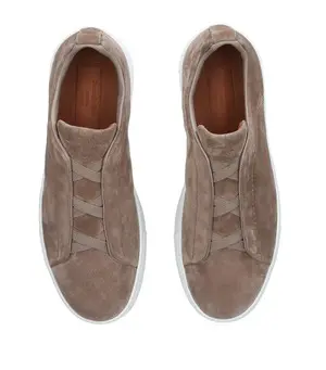 Zegna Triple Stitch Suede Sneakers - Beige
