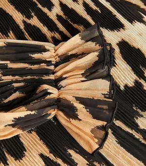 GANNI Pleated Leopard Georgette Dress