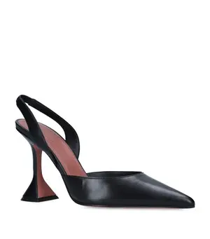 Amina Muaddi Leather Holli Slingback Pumps 95 - Black