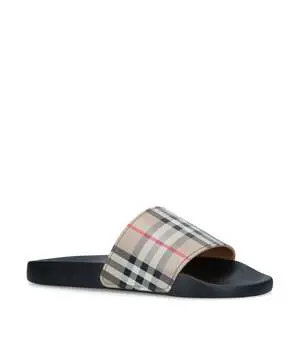 Burberry Checked Slides - Beige