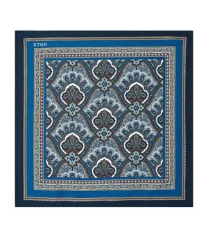 Eton Silk Paisley Pocket Square - Navy