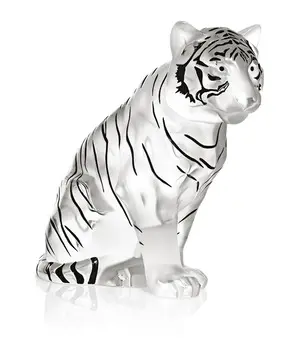 Lalique Sitting Crystal Tiger Sculpture - Clear