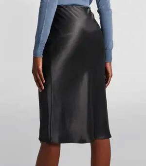 JOSEPH Silk Satin Isaak Midi Skirt - Black