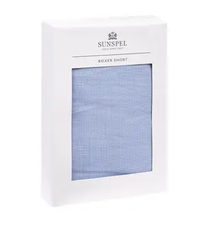 Sunspel Mini Check Boxers - Blue