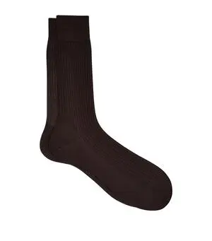 Pantherella Egyptian Cotton Lisle Short Socks - Brown