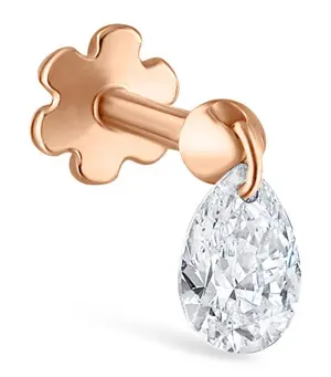 MARIA TASH Floating Pear Diamond Charm Threaded Stud Earring - Rose Gold