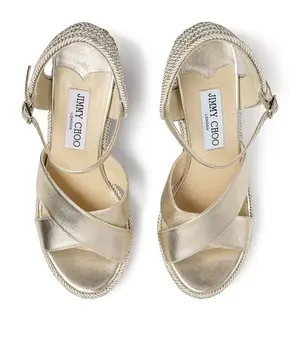 JIMMY CHOO Dellena 100 Leather Wedge Sandals - Gold