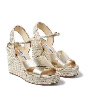 JIMMY CHOO Dellena 100 Leather Wedge Sandals - Gold