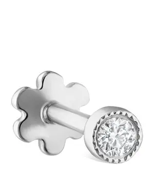 MARIA TASH Gold Scalloped Set Diamond Threaded Stud Earring - White