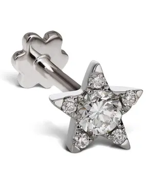 MARIA TASH Gold And Diamond Star Threaded Stud Earring - White