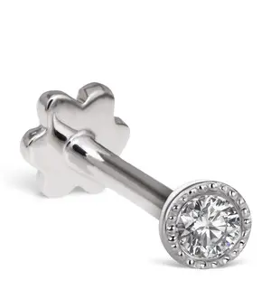 MARIA TASH Gold Scalloped Set Diamond Threaded Stud Earring - White