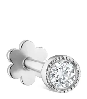 MARIA TASH Gold Scalloped Set Diamond Threaded Stud Earring - White