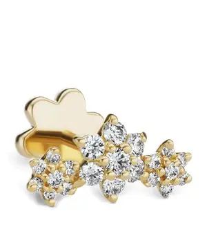MARIA TASH Three Flower Garland Diamond Threaded Stud Earring - Gold