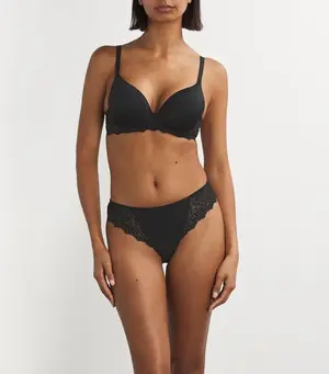 Simone Perele Lace Caresse Plunge Bra - Black