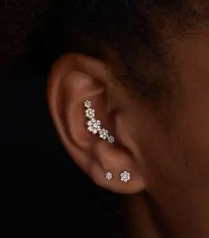 MARIA TASH Diamond Flower Threaded Stud Earring - Gold