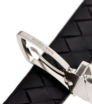 Bottega Veneta Leather Intrecciato Belt - Grey