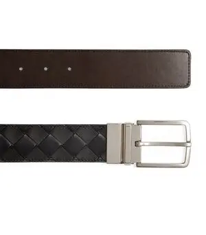 Bottega Veneta Leather Intrecciato Belt - Grey