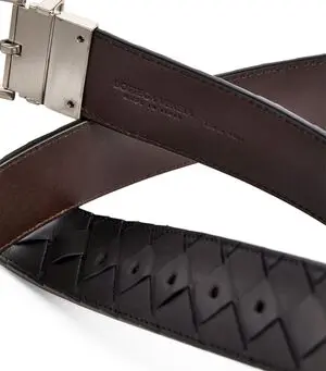 Bottega Veneta Leather Intrecciato Belt - Grey