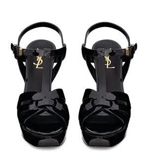 Saint Laurent Leather Tribute Platform Sandals 105 - Black
