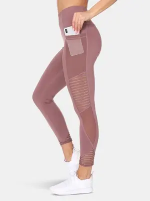 BSP High Waist 7/8 Leggings Pockets & Sheer Mesh Detail - Brown