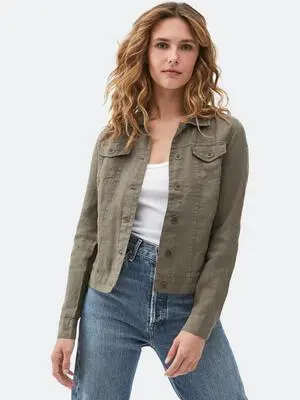 Michael Stars Linen Jean Jacket Green